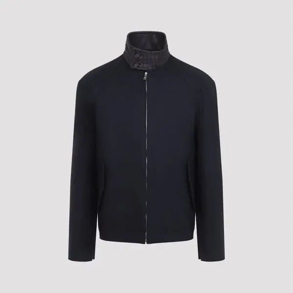 Bottega Veneta Zip-up Cotton Jacket With Leather Trim - Blue