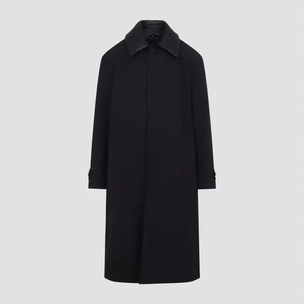 Bottega Veneta Technical Wool Trench Coat In Wool & Mulberry Silk Blend - Black