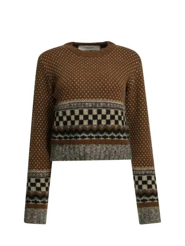 GOLDEN GOOSE Crewneck Wool-alpaca Knit Sweater With Geometric Jacquard - Brown