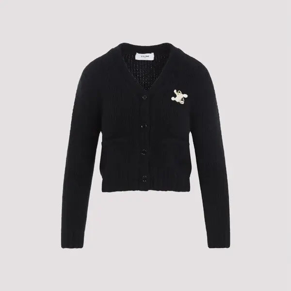 Celine Cashmere And Silk Blend Cardigan With Embellishment - Black