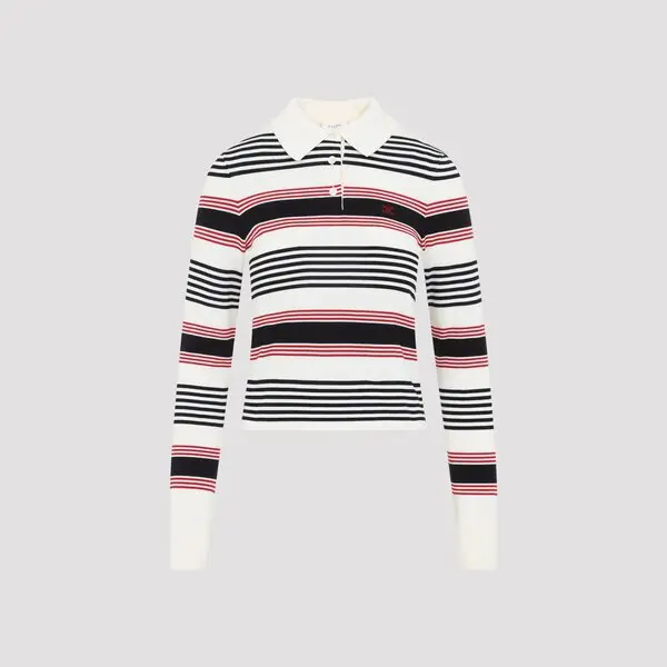 Celine Striped Cotton Polo Sweater - White
