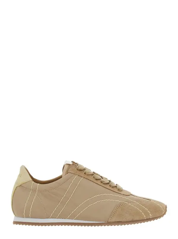 TOTEME Suede-trimmed Lace-up Low-top Sneakers - Beige