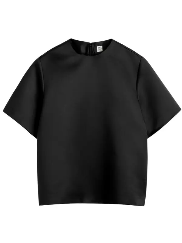 TOTEME Duchesse Satin T-shirt With Wide Sleeves And Concealed Zipper - Black