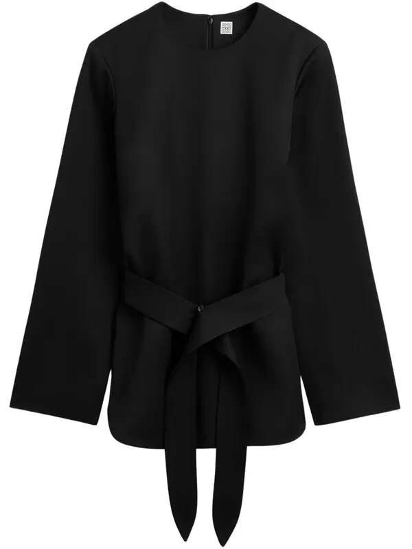 TOTEME Viscose Satin Tunic With Waist Belt And Concealed Back Zipper - Black