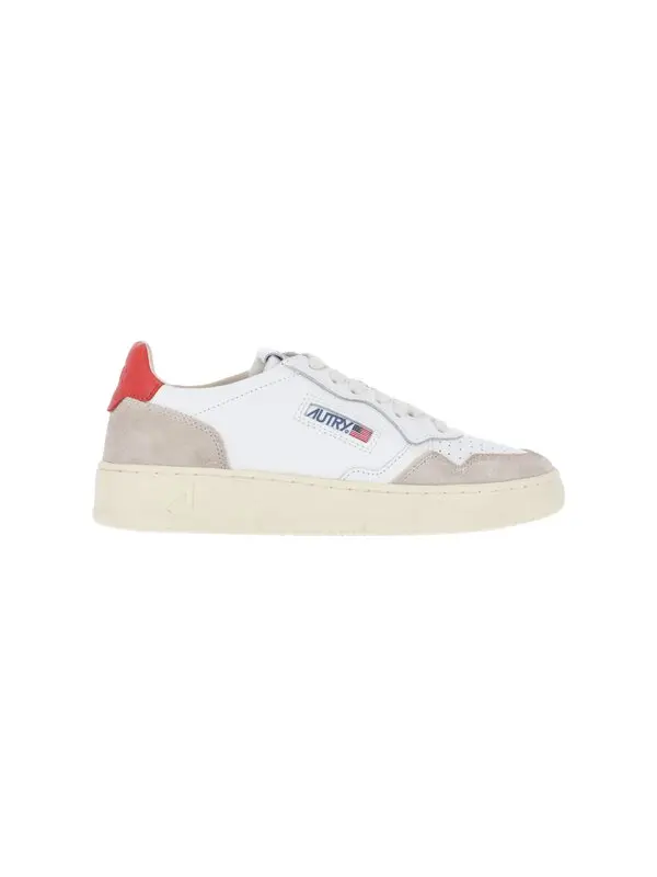AUTRY Leather & Suede Lace Up Sneakers - White