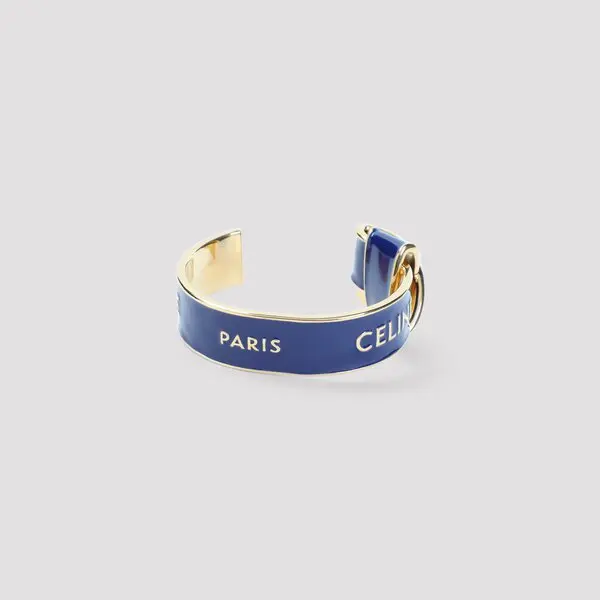 Celine Knotted Cuff Bracelet In Brass With Enamel Detail - Blue