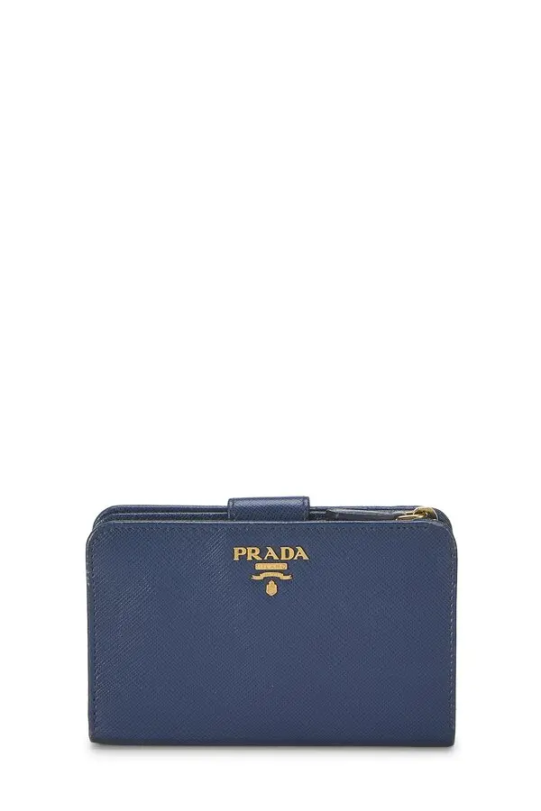 Prada Saffiano Compact Wallet - Navy