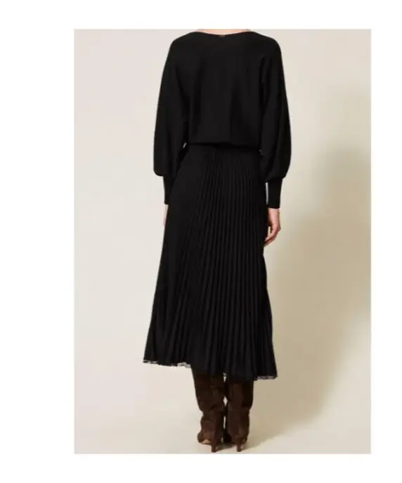 TWINSET Long Sleeve Pleated Skirt Dress