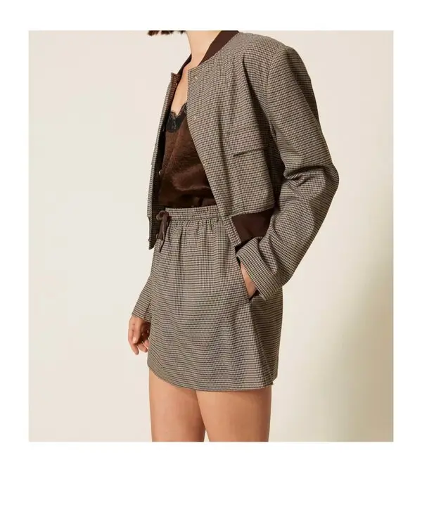 TWINSET Houndstooth Pleated Mini Skirt