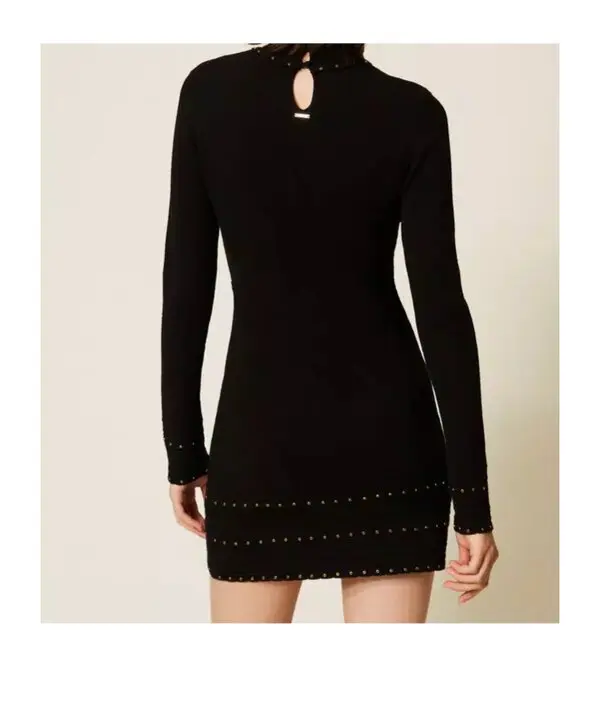 TWINSET Studded Funnel Neck Knit Mini Dress