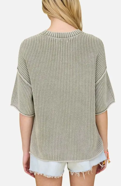 J.O.A. Rib Knit Raw Edge Cotton Blend Sweater