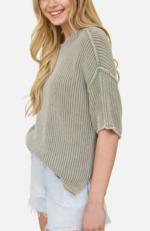 J.O.A. Rib Knit Raw Edge Cotton Blend Sweater