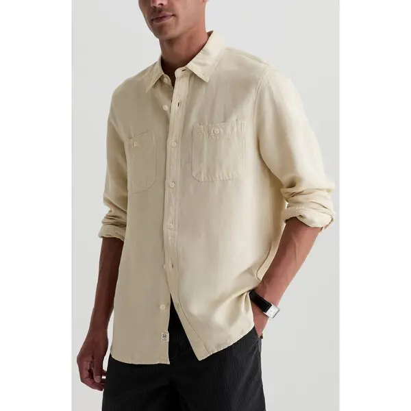 Ag Mason Long Sleeve Linen Blend Work Shirt - Champagne