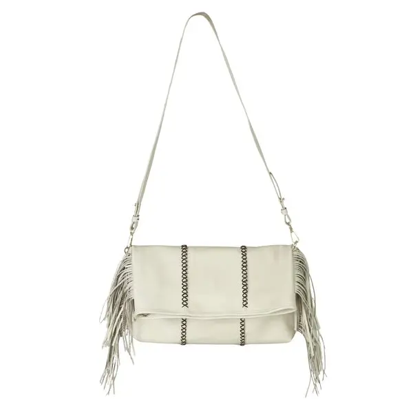 Carlos Falchi Leather Crossbody Bag With Fringe Detail - Black/white