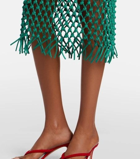 THE FRANKIE SHOP Nelaya Macramé Leather Midi Skirt