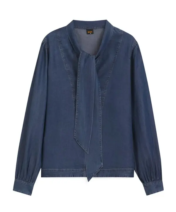 Hugo Boss Denim-look Blouse With Scarf Detail