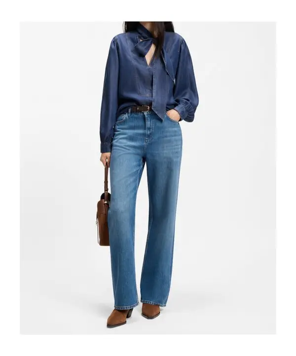 Hugo Boss Denim-look Blouse With Scarf Detail