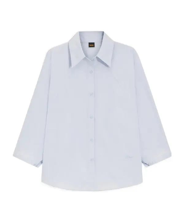 Hugo Boss Relaxed-fit Blouse In Cotton Poplin With Kimono Sleeves - Light Blue
