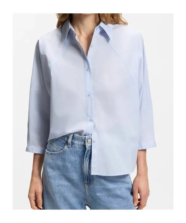 Hugo Boss Relaxed-fit Cotton Poplin Blouse With Kimono Sleeves