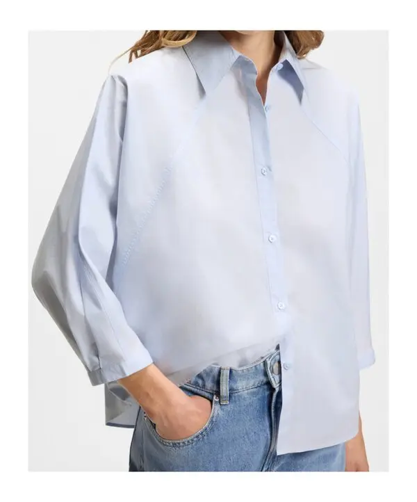Hugo Boss Relaxed-fit Cotton Poplin Blouse With Kimono Sleeves