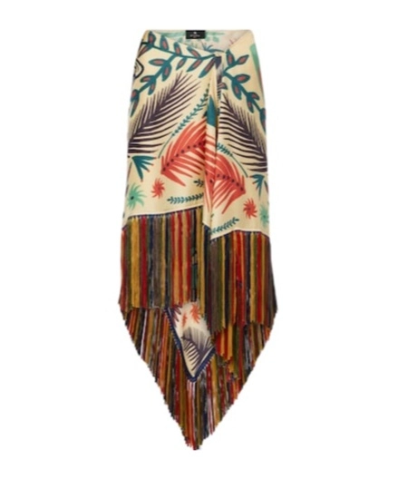 Etro Fringed Printed Asymmetric Silk Midi Skirt - Multi-color