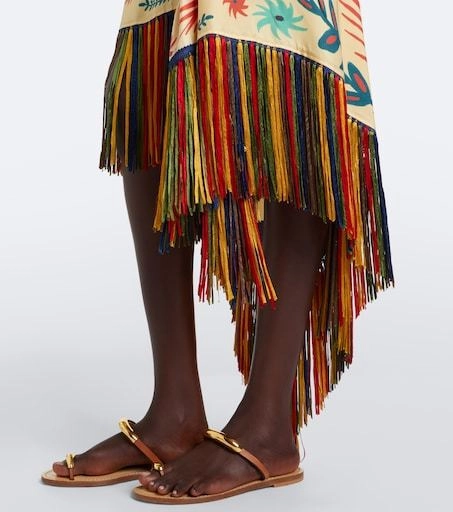 Etro Fringed Printed Asymmetric Silk Midi Skirt