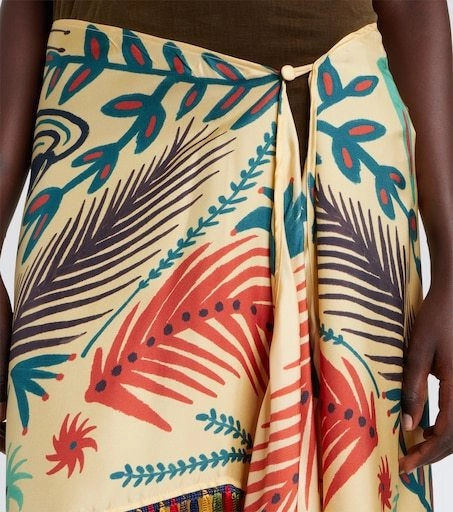 Etro Fringed Printed Asymmetric Silk Midi Skirt