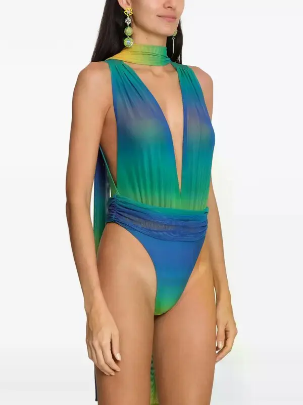 AMIR SLAMA X Tati Barbieri V-neck Mesh-panelled Swimsuit - Blue