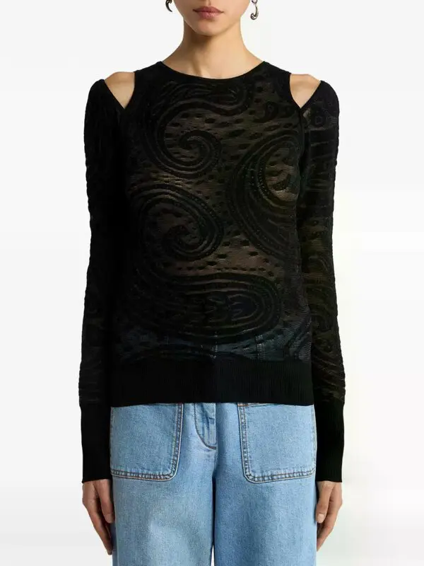 Etro Paisley Jacquard Cut-out Long Sleeve Sweater - Black