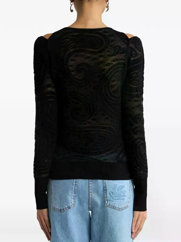 Etro Paisley Jacquard Cut-out Long Sleeve Sweater - Black