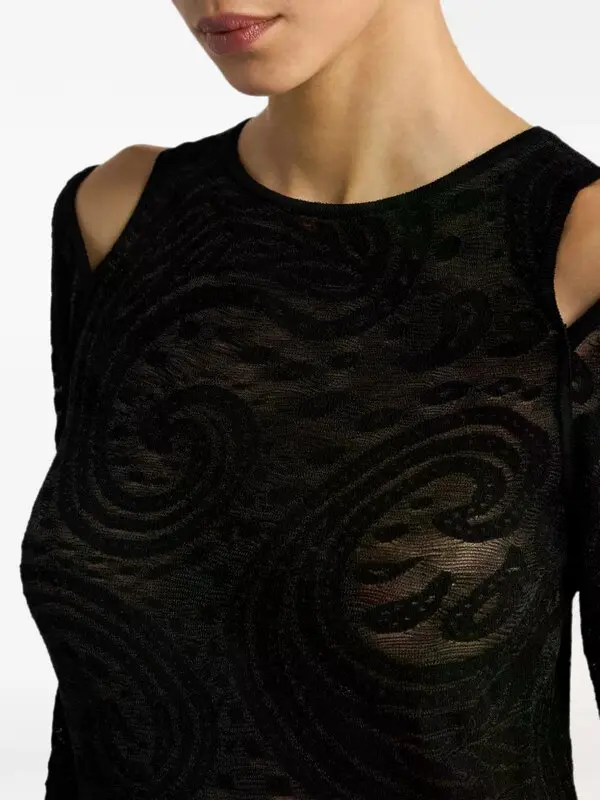 Etro Paisley Jacquard Cut-out Long Sleeve Sweater - Black