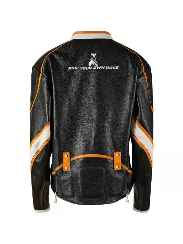 Patrizia Pepe Racing Logo Leather Biker Jacket