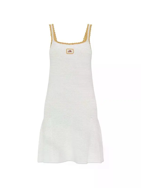 Casablanca Crochet Knit Logo Patch Mini Dress - White