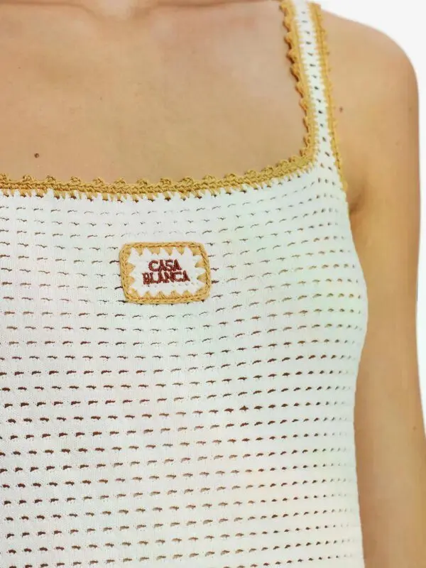 Casablanca Crochet Knit Logo Patch Mini Dress