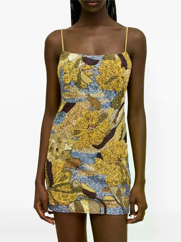 Cult Gaia Bebe Bead-embellished Floral Mini Dress