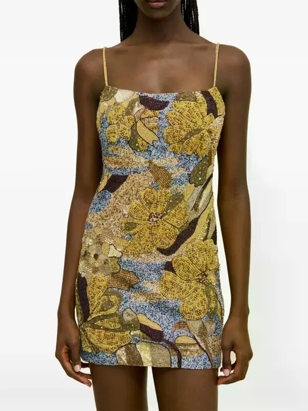Cult Gaia Bebe Bead-embellished Floral Mini Dress - Yellow