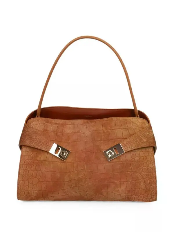 FERRAGAMO Medium Hug Soft Croc-effect Suede Shoulder Bag
