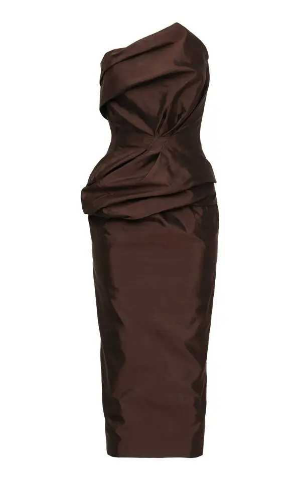 Magda Butrym Asymmetric Silk Midi Dress - Brown
