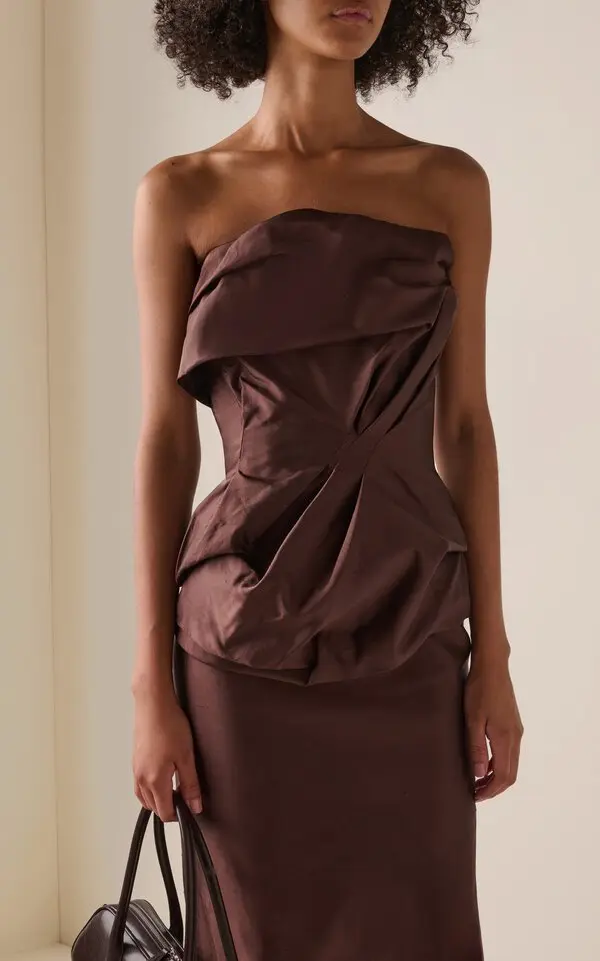 Magda Butrym Asymmetric Silk Midi Dress - Brown