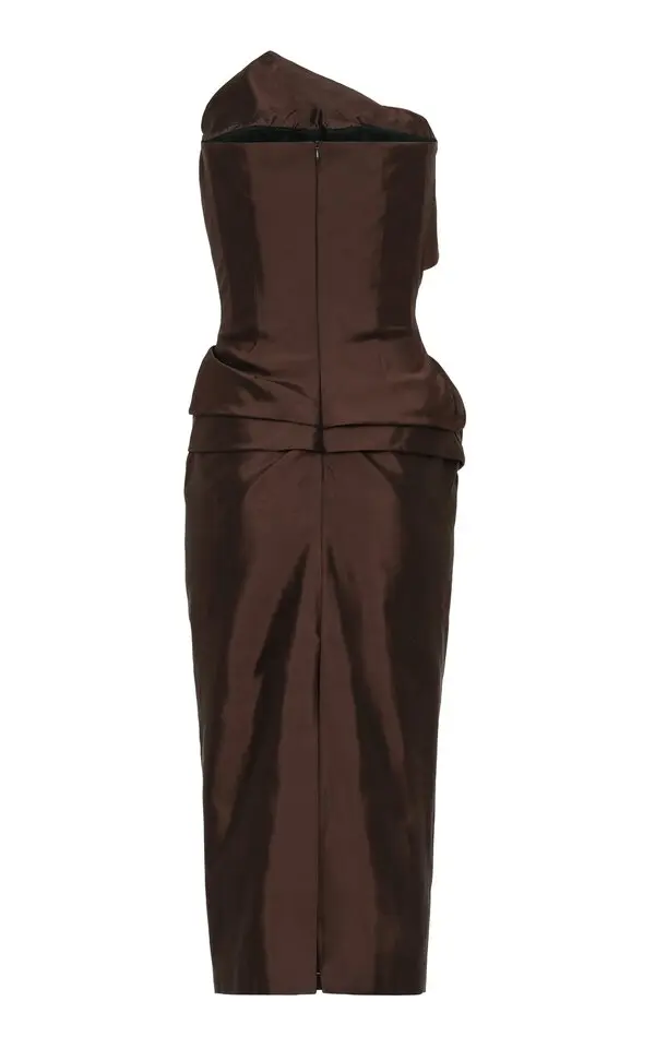 Magda Butrym Asymmetric Silk Midi Dress - Brown