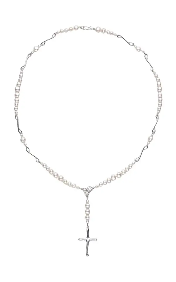 Magda Butrym Pearl Necklace With Rose Pendant - Ivory