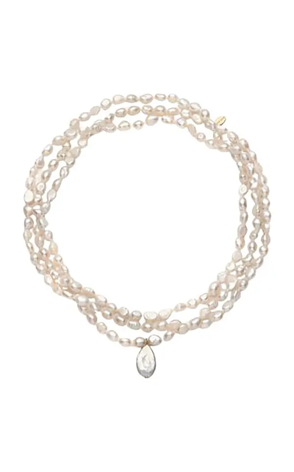 Magda Butrym Pearl Necklace With Rose Pendant - Silver