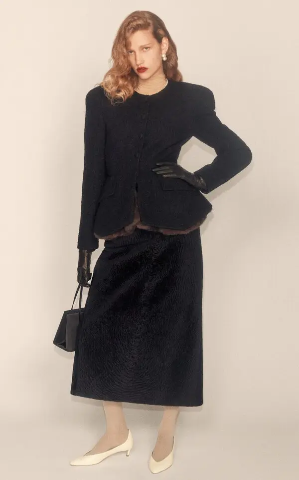 Magda Butrym Mid-rise Leather Shearling Midi Skirt