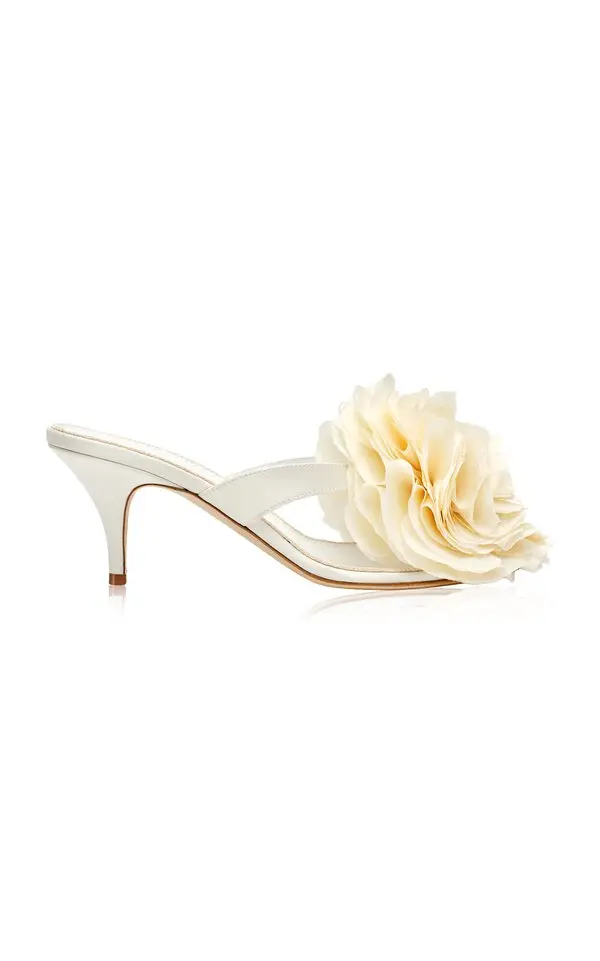 Magda Butrym Satin Cream With Flowers Thong Sandals