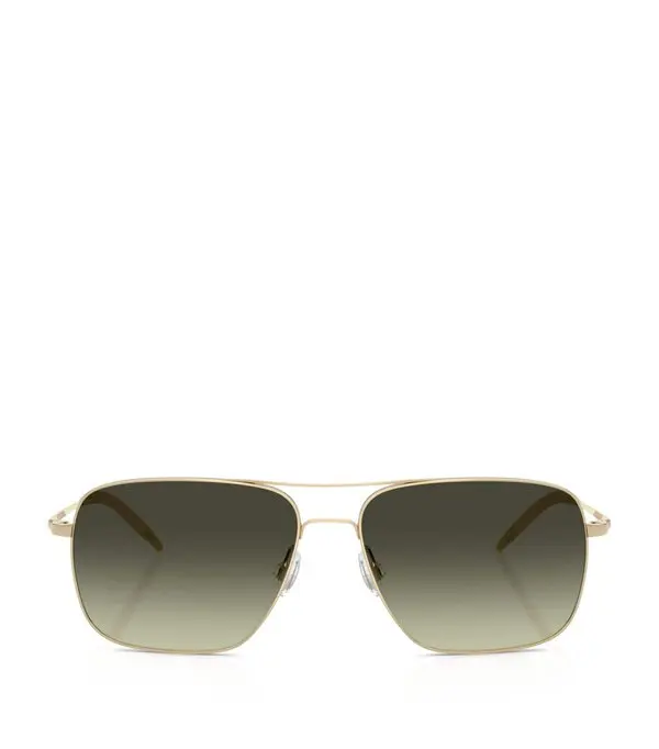 Oliver Spencer Clifton Rectangle Aviator Sunglasses - Gold
