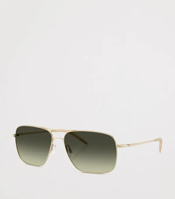 Oliver Spencer Clifton Rectangle Aviator Sunglasses - Gold