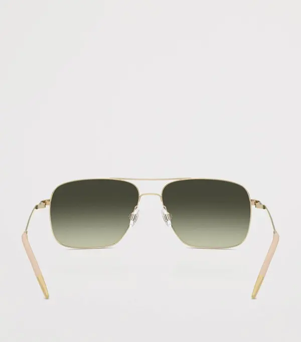 Oliver Spencer Clifton Rectangle Aviator Sunglasses - Gold