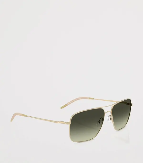 Oliver Spencer Clifton Rectangle Aviator Sunglasses - Gold