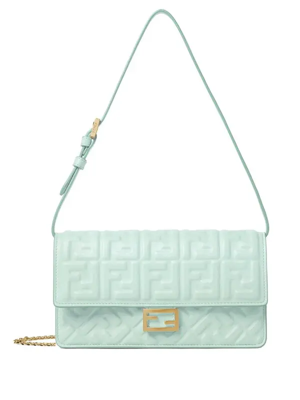 Fendi Wallet On Chain Baguette In Nappa Leather With Ff Motif - Green
