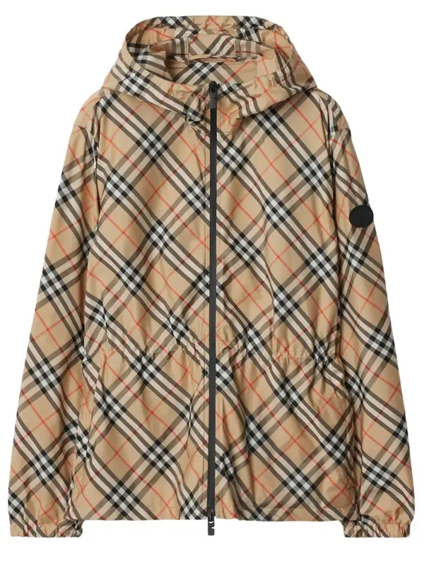 Burberry Check Print Hooded Jacket - Brown